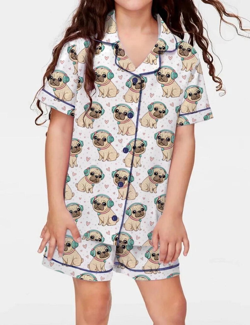 Adorable Pug Print Kids Pajamas, Soft Cotton Sleepwear for Girls, Fun ...