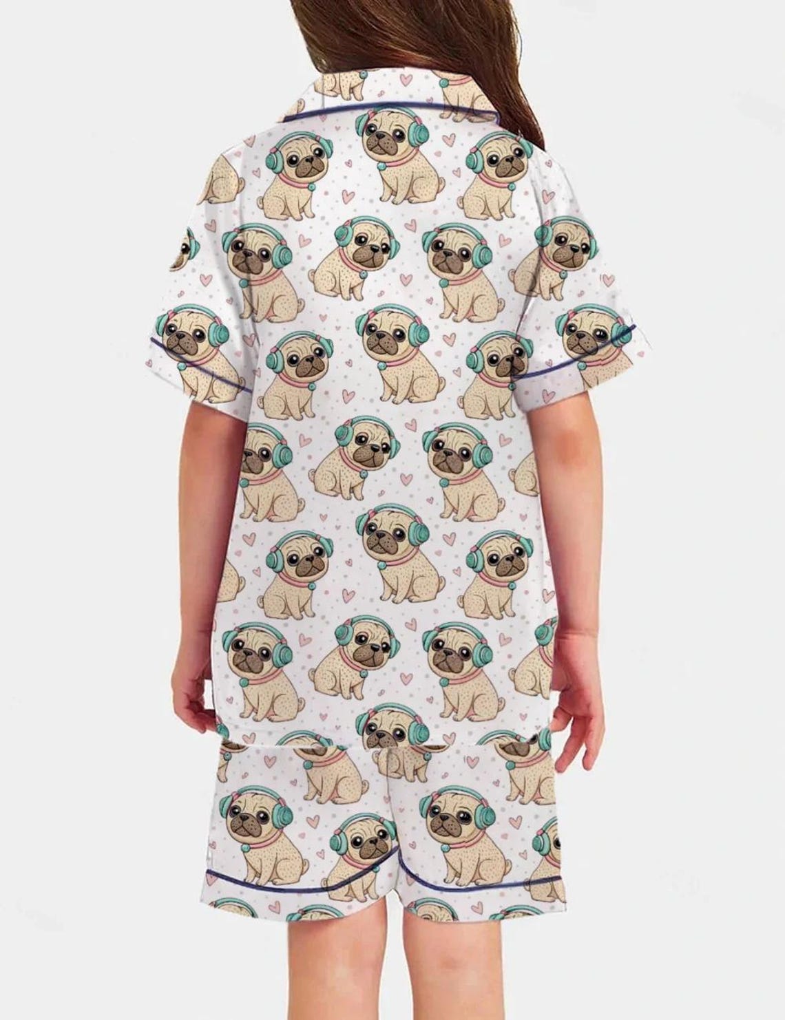 Adorable Pug Print Kids Pajamas, Soft Cotton Sleepwear for Girls, Fun ...