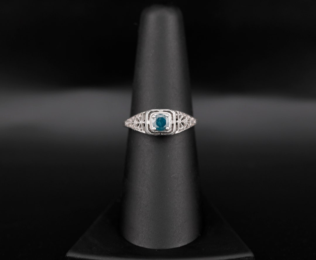 Natural Blue Diamond Vintage Inspired Solitaire 925 Sterling Silver ...