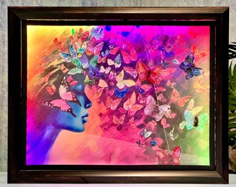 12"x16" Mixed Media Fused Glass & Acrylic on Canvas LED Shadow Box Art ...