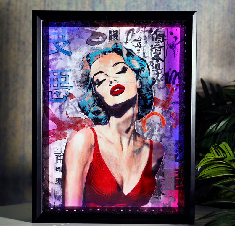 12x16 Mixed Media Fused Glass & Acrylic on Canvas LED Shadow Box Art - Etsy