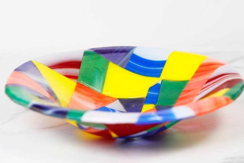 10" Multi-colored Fused Glass Round Bowl - Etsy