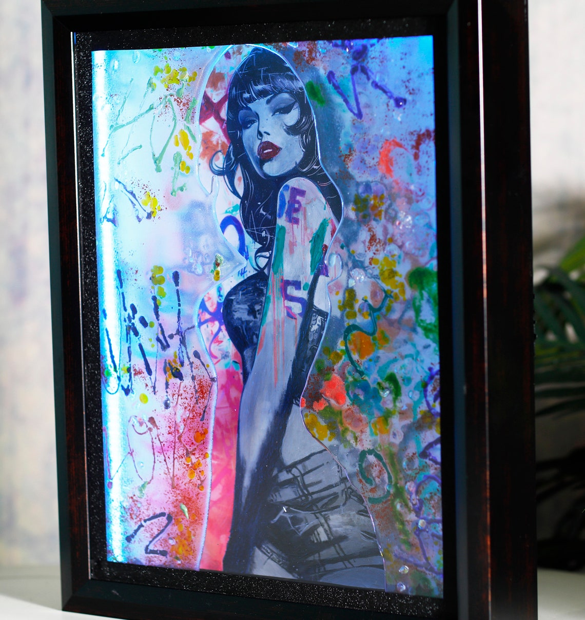 12"x16" Mixed Media Fused Glass & Acrylic on Canvas LED Shadow Box Art ...