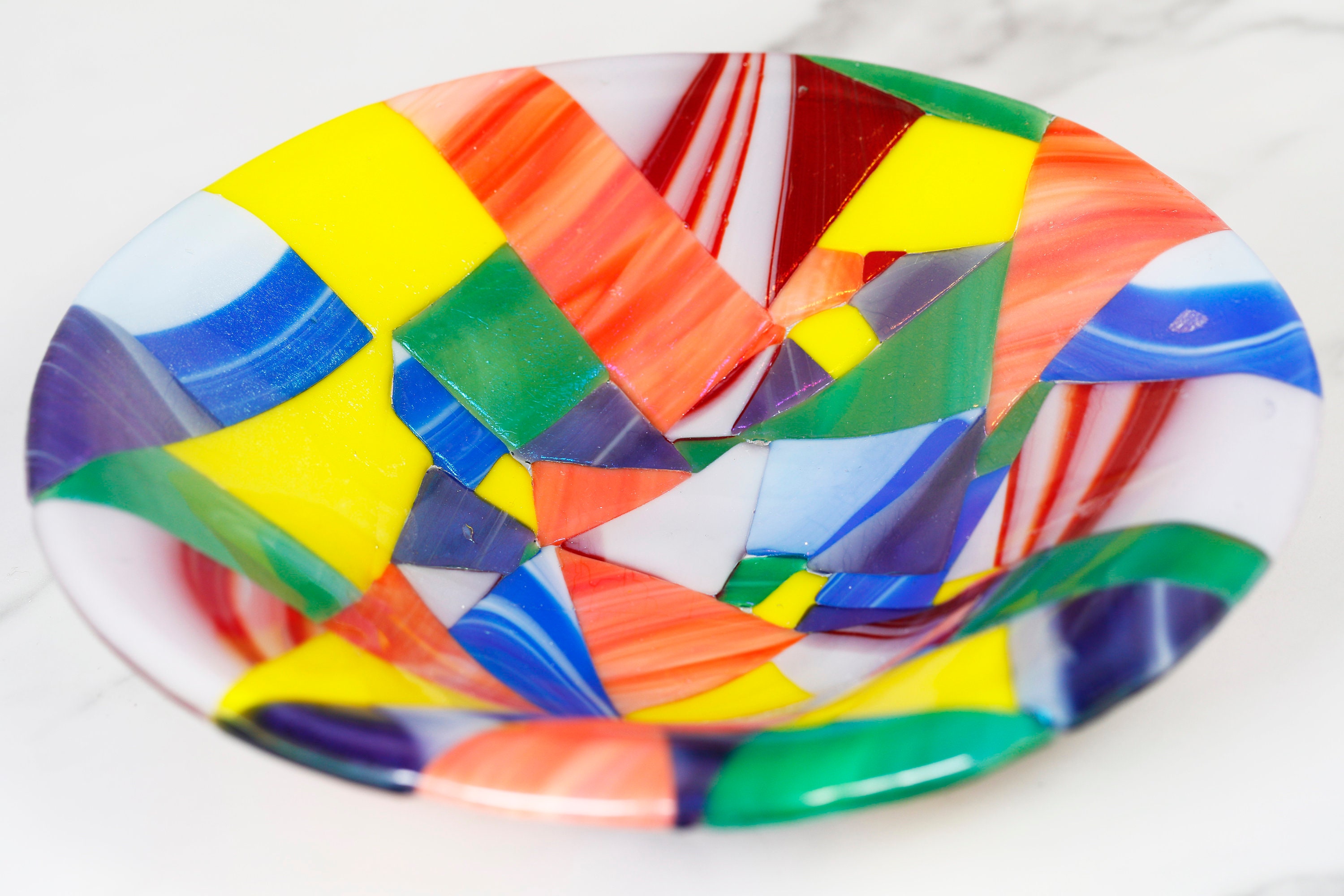 10" Multi-colored Fused Glass Round Bowl - Etsy