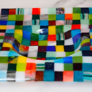 8" Multi-colored Checkered Fused Glass Candle Holder - Etsy