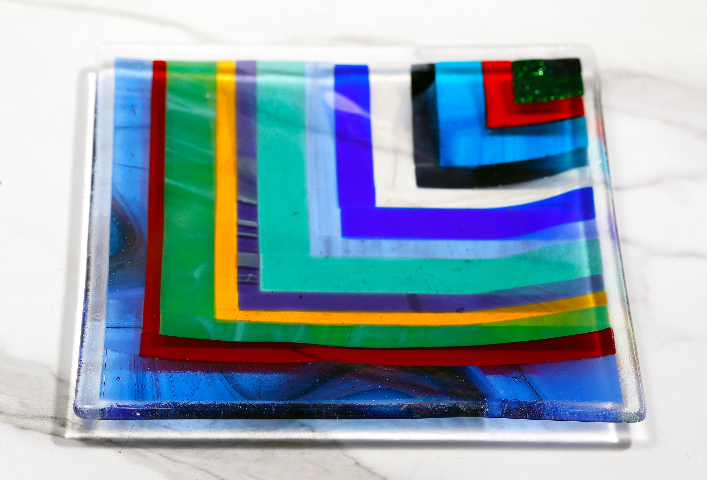 9" Multi-colored Fused Glass Square Plate - Etsy