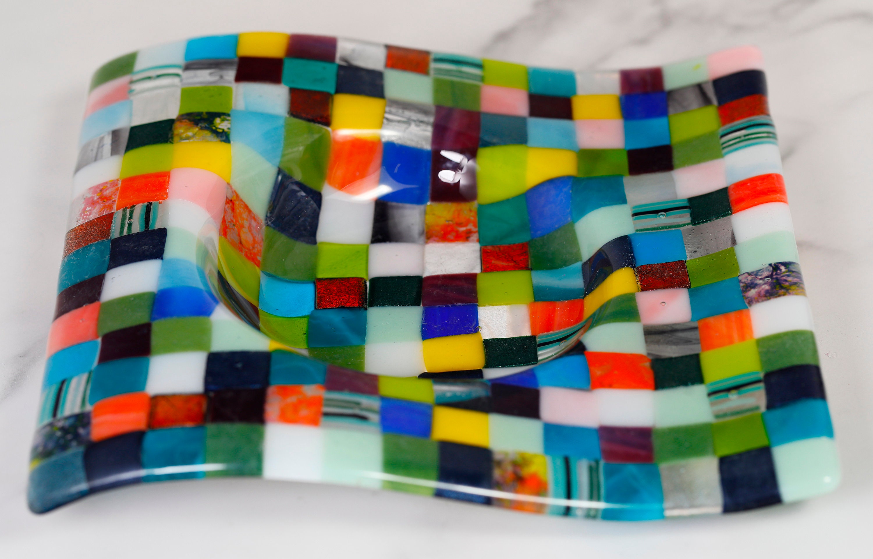 8" Multi-colored Checkered Fused Glass Candle Holder - Etsy
