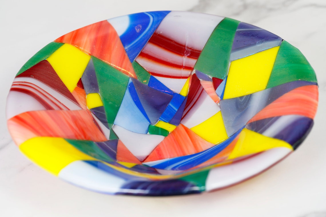 10" Multi-colored Fused Glass Round Bowl - Etsy