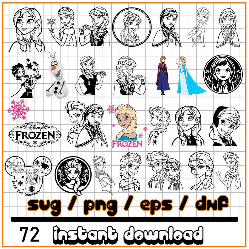 72 Frozen SVG Bundle, Princess Cut File, Olaf Design, Frozen Princess ...