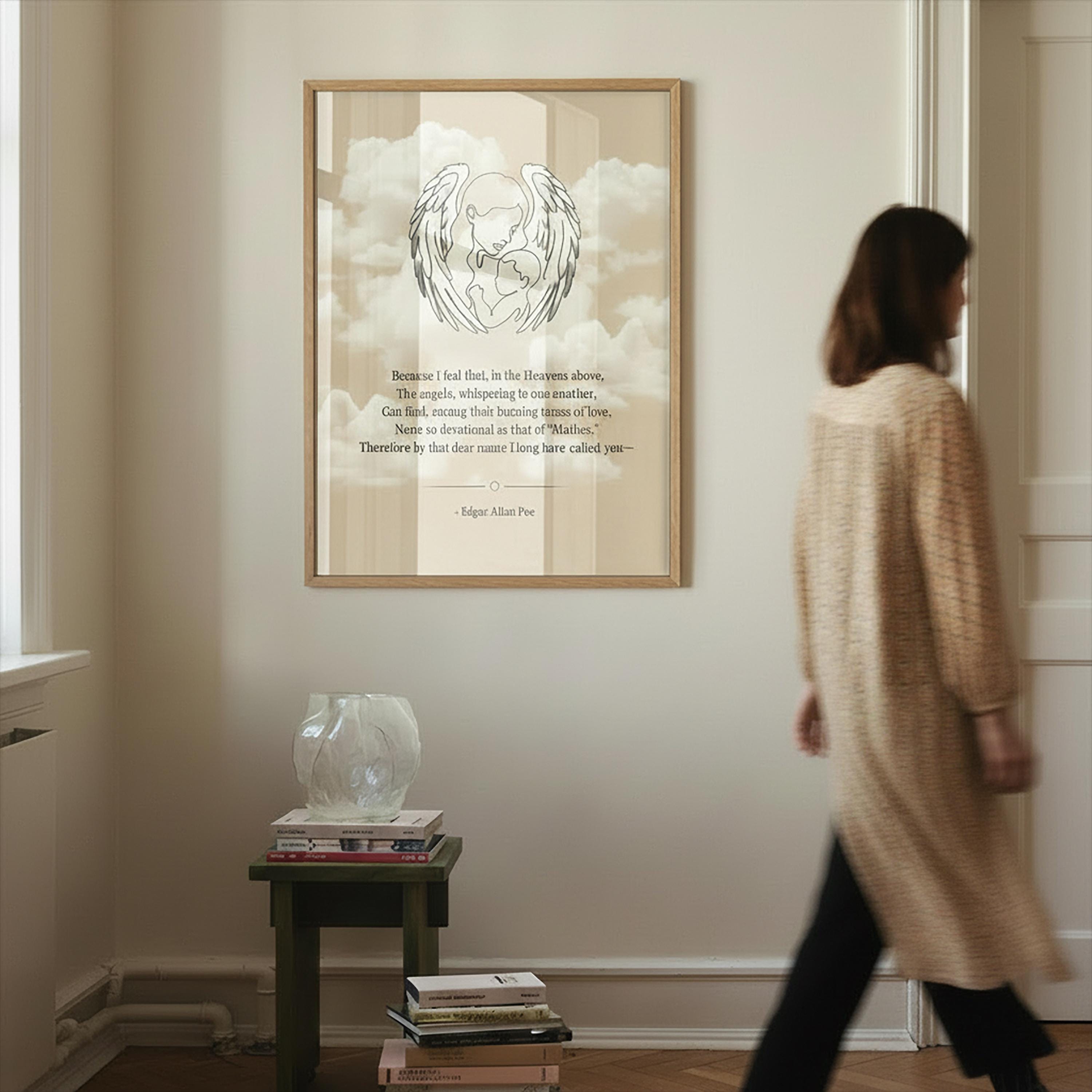 Edgar Allan Poe Mother Poem | Angel Mom Line Art Framed Poster | - Etsy