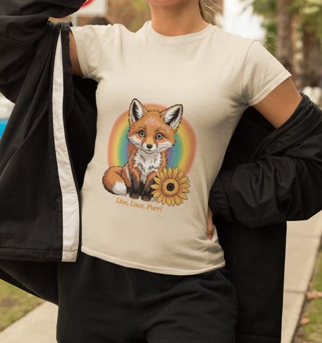 Live, Love, Purr! Cute Fox, Sunflower Digital Artwork, T-shirt Design ...