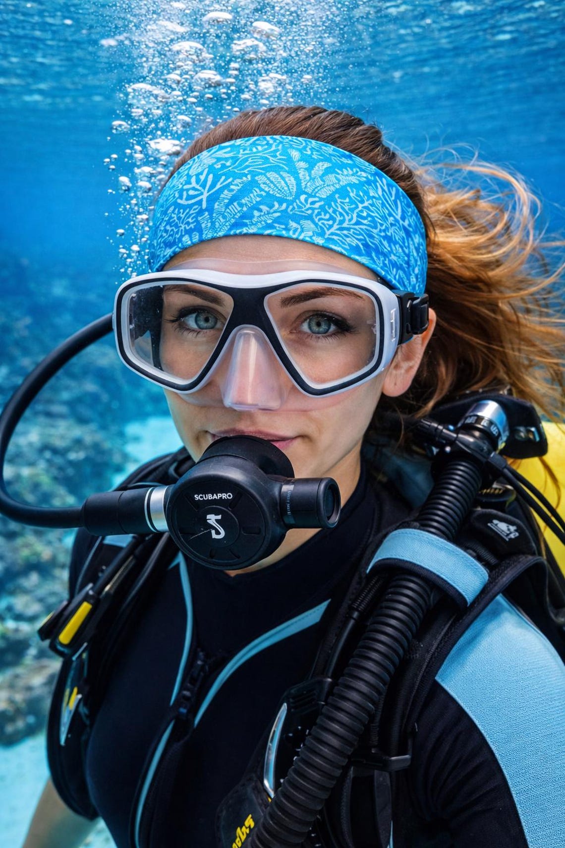 Blue Coral Print Dive Headband Neck Gaiter | Snorkel Scuba Beach - Etsy ...