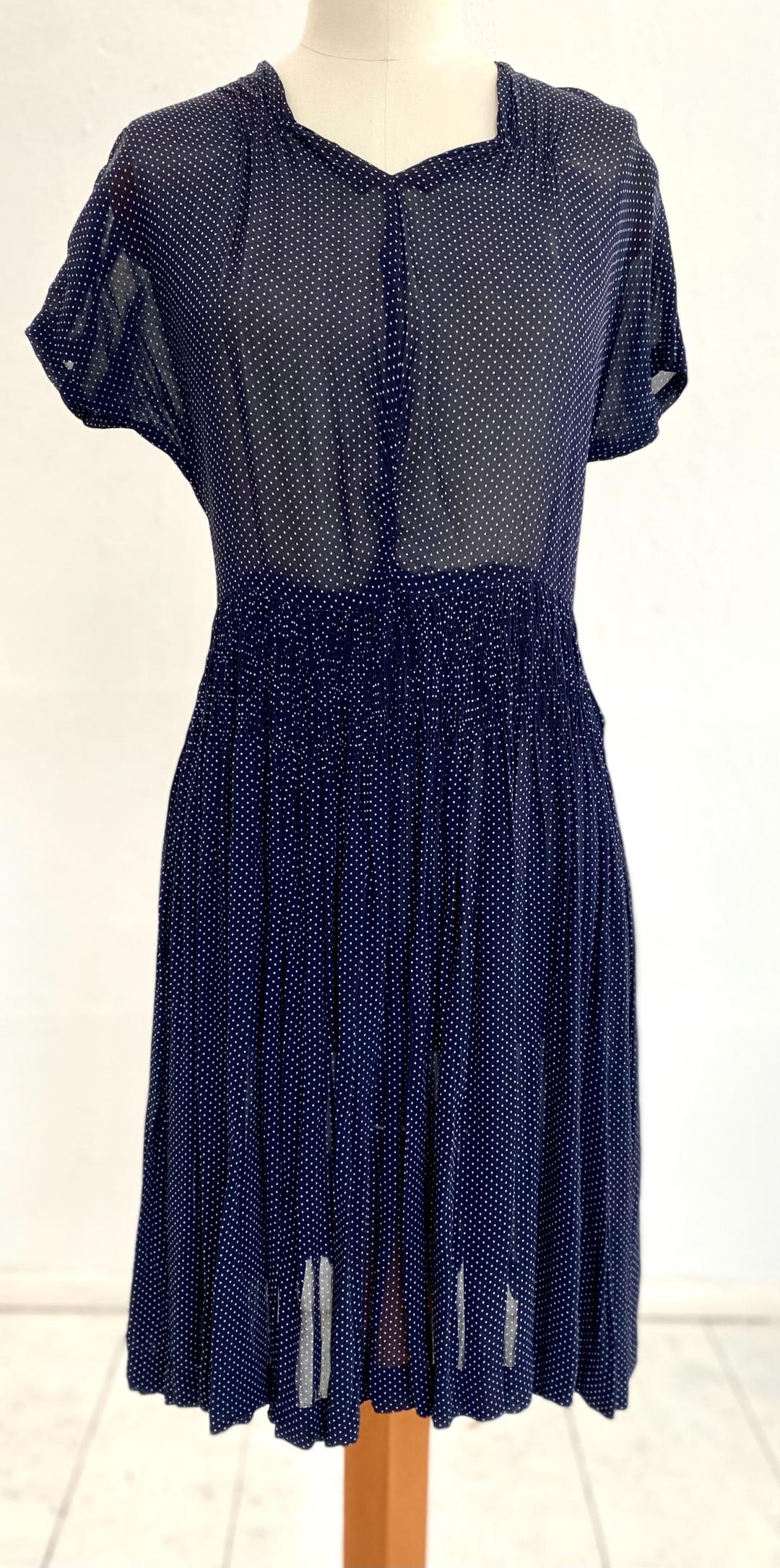Vintage 1930s–40s Polka Dot Rayon Day Dress, Navy, Size S/M - Etsy