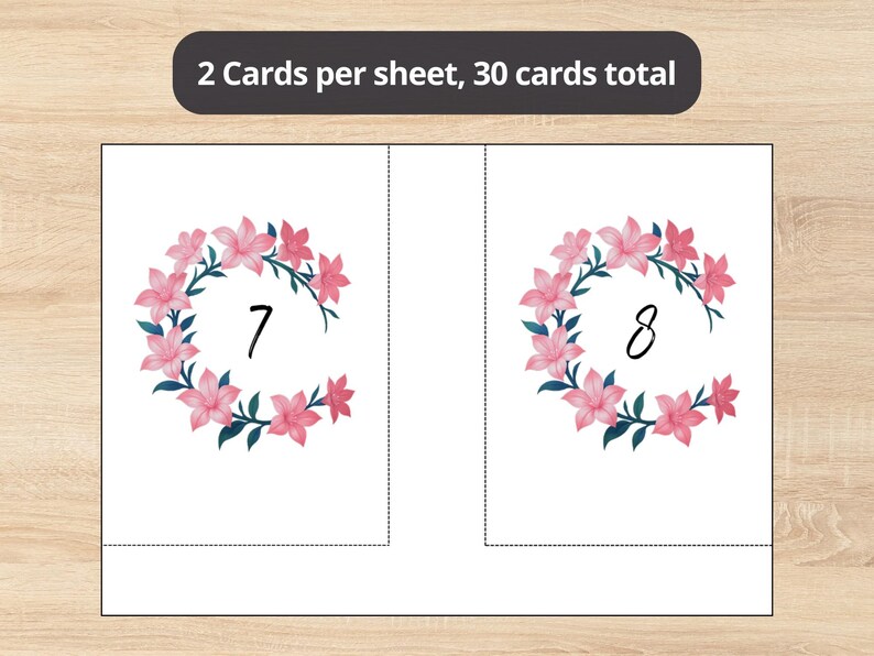 Pink Flower Table Numbers | Printable Wedding Reception Decor | Floral ...