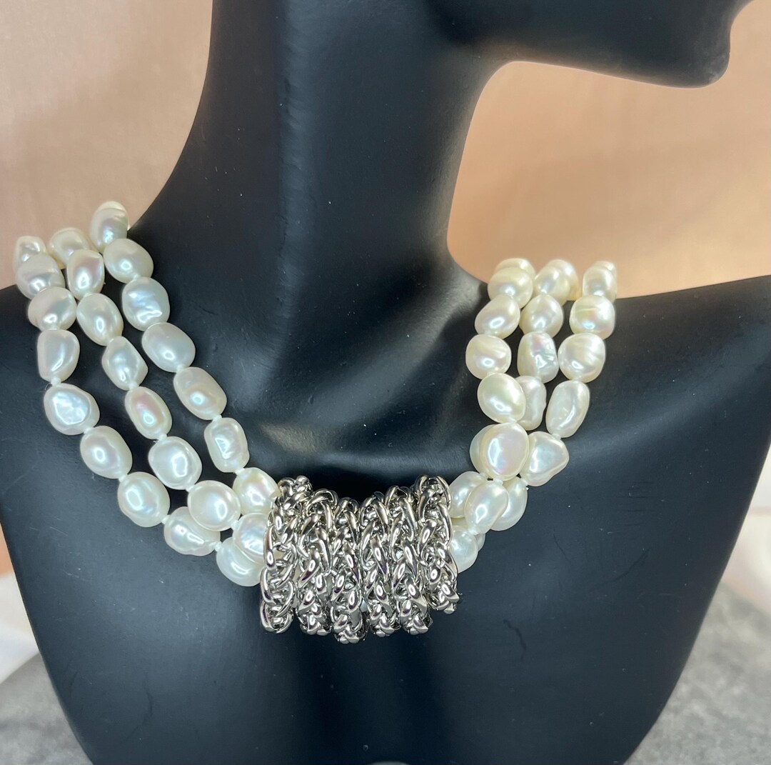 Honora Triple Strand Cultured Pearl Necklace With Silver Byzantine ...