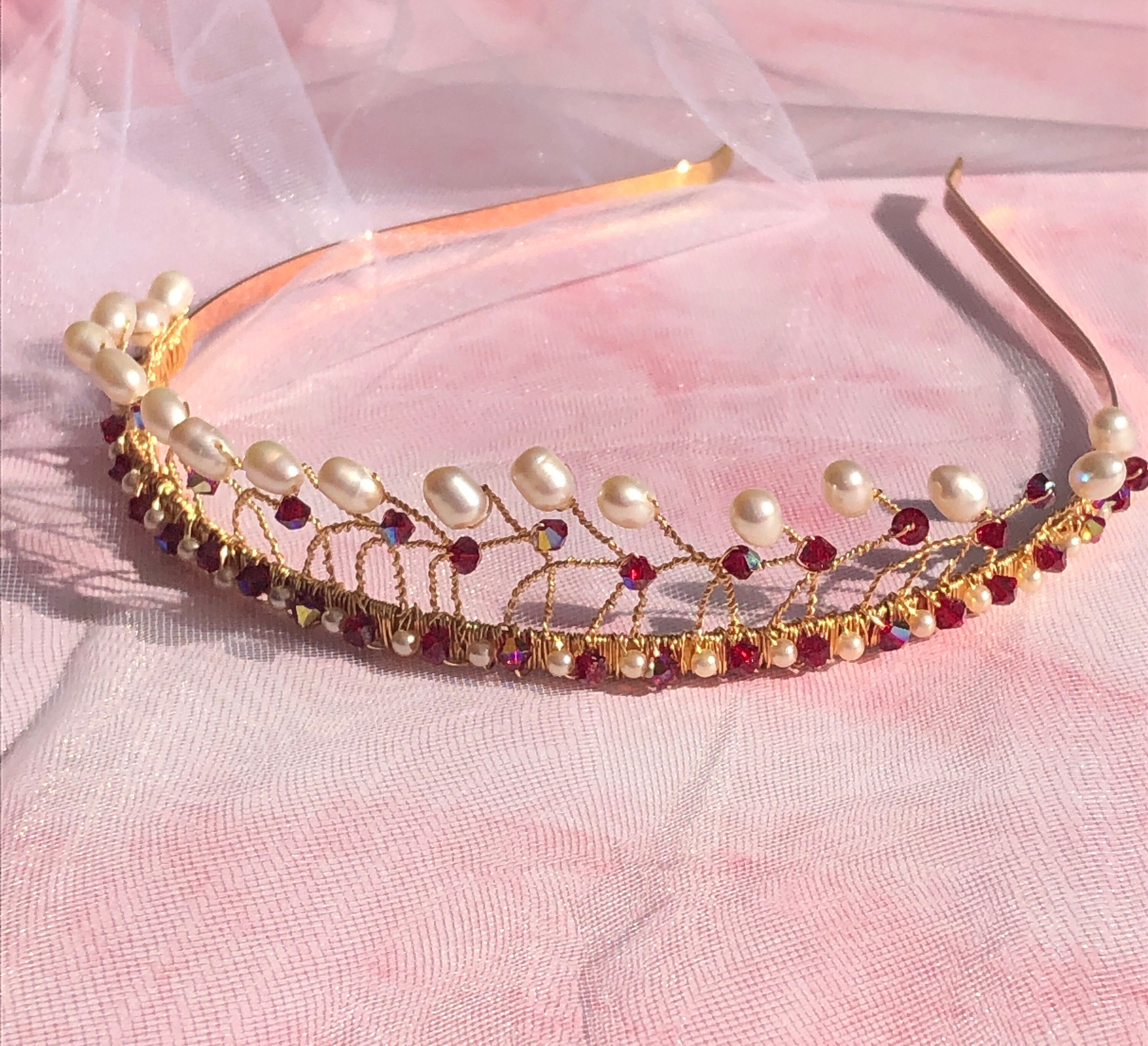 Swarovski Ruby Red Aurora Borealis Crystal & Freshwater Pearl Bridal ...