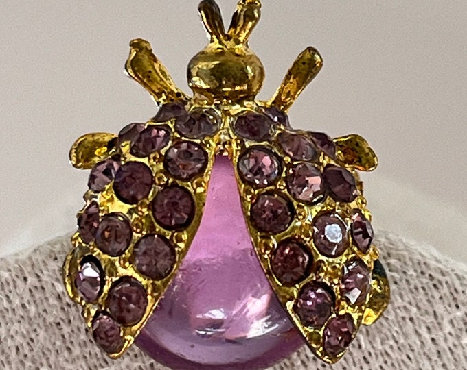 Vintage Ladybird Brooch With Mauve Rhinestones Mauve Cabochon and ...