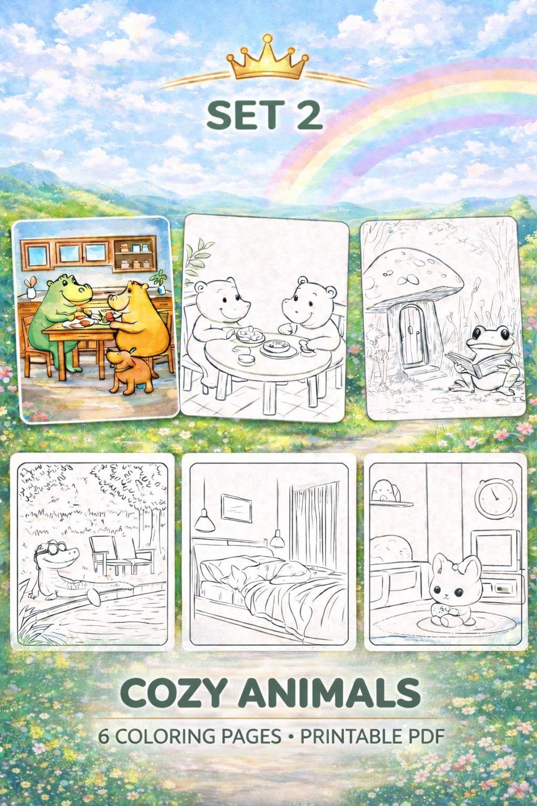 Cozy Animals Coloring Pages Set 2 – Relaxing Illustrations (PDF Pattern ...