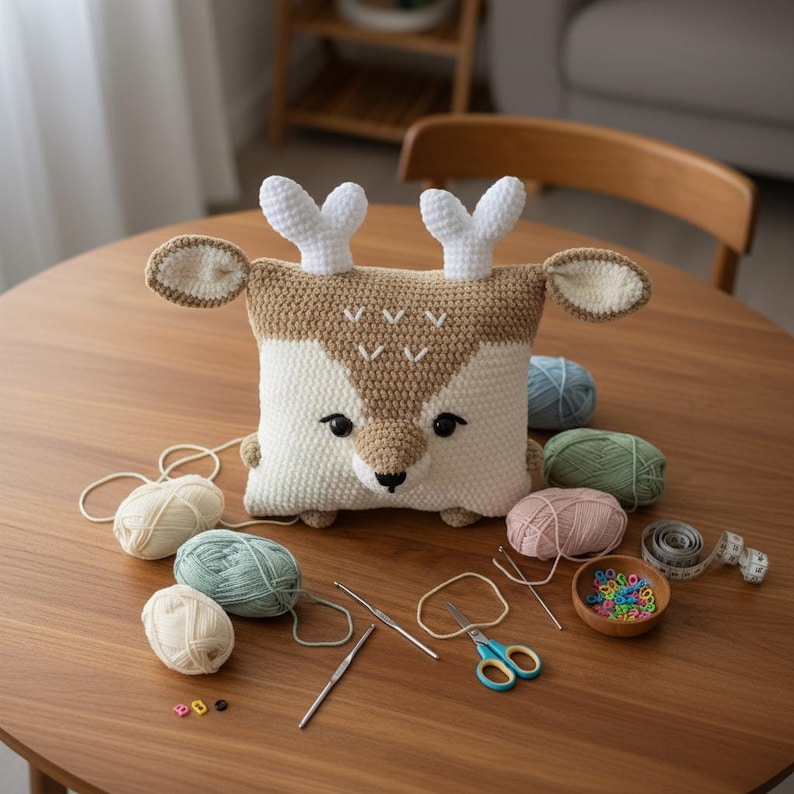 Amigurumi Deer Pillow Crochet Pattern, Cute Plush Reindeer Cushion ...