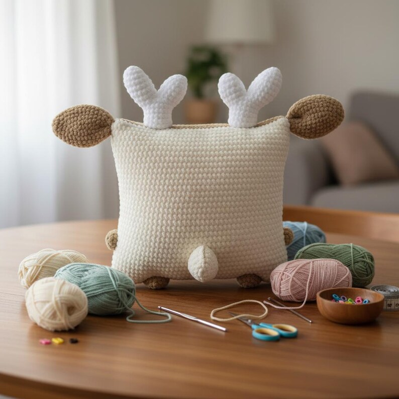 Amigurumi Deer Pillow Crochet Pattern, Cute Plush Reindeer Cushion ...