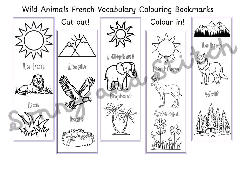 French Colouring Bookmarks Wild Animals Set of 10 - Digital PDF Learn ...