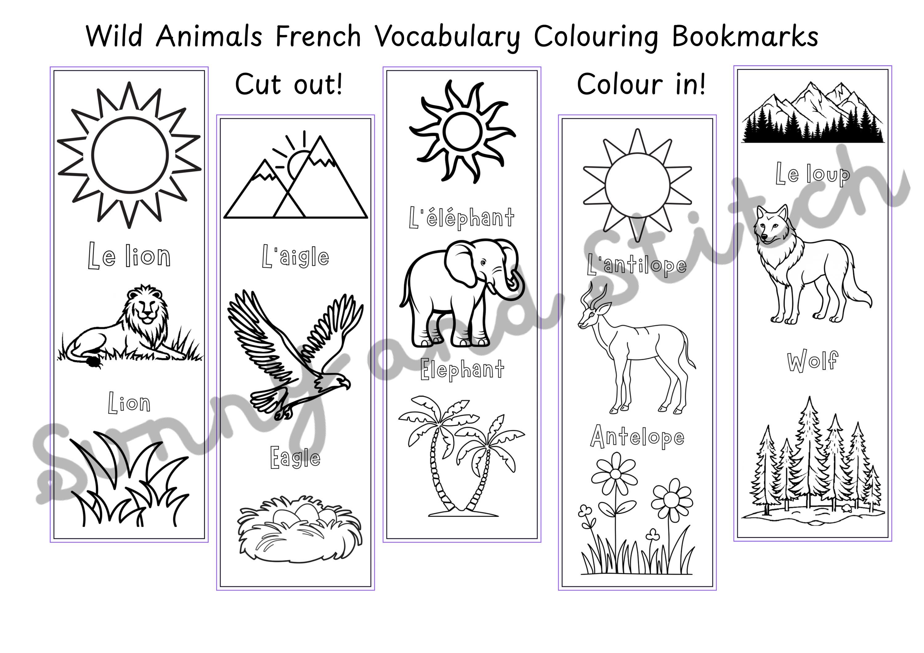 French Colouring Bookmarks Wild Animals Set of 10 - Digital PDF Learn ...