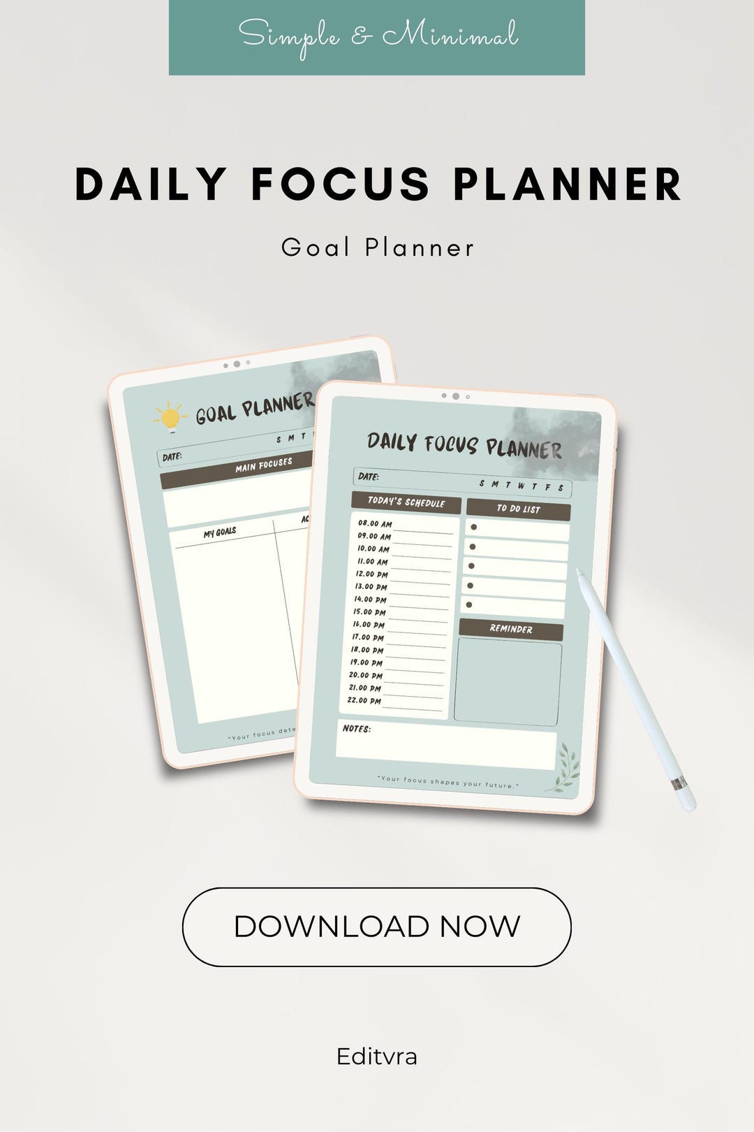 Minimalist Daily Planner Printable – Undated Schedule, To-do List (PDF ...