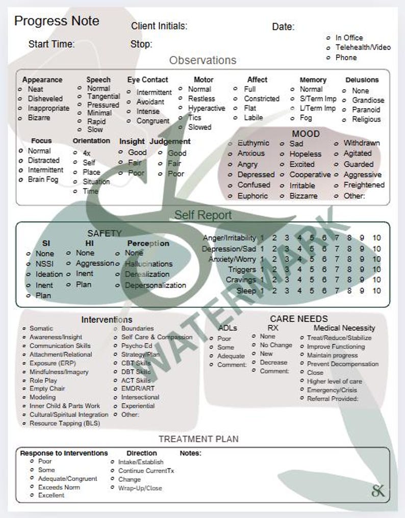 Progress Note Template | Trauma-informed, Integrative Clinical ...