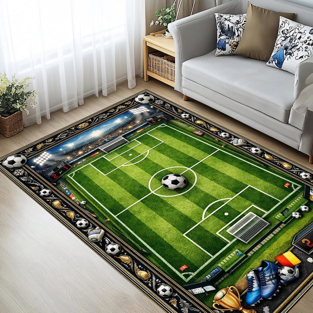 Soccer Field Area Rug Green Stadium Football Carpet for Kids Room - Etsy