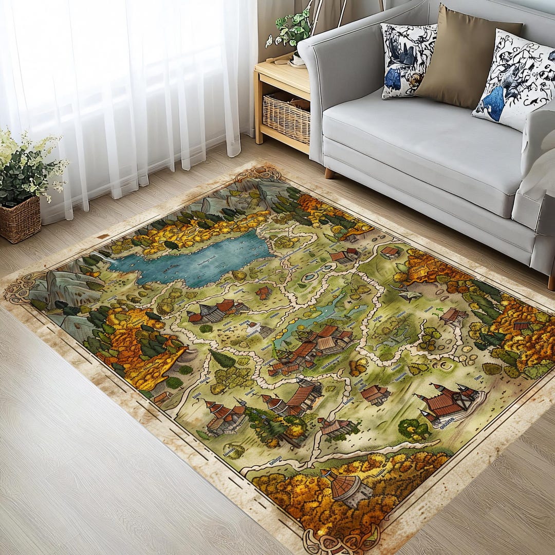 Fantasy Kingdom Map Rug – Illustrated Storybook Area Rug for Gamers ...