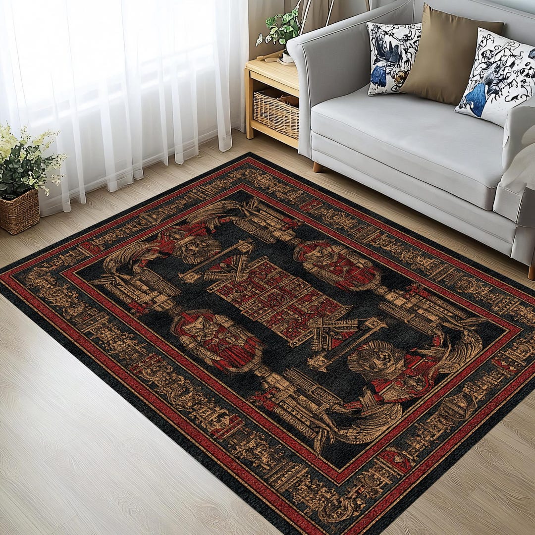 Gothic Rug – Black and Red Tactical Crest Carpet With Imperial Heraldry ...