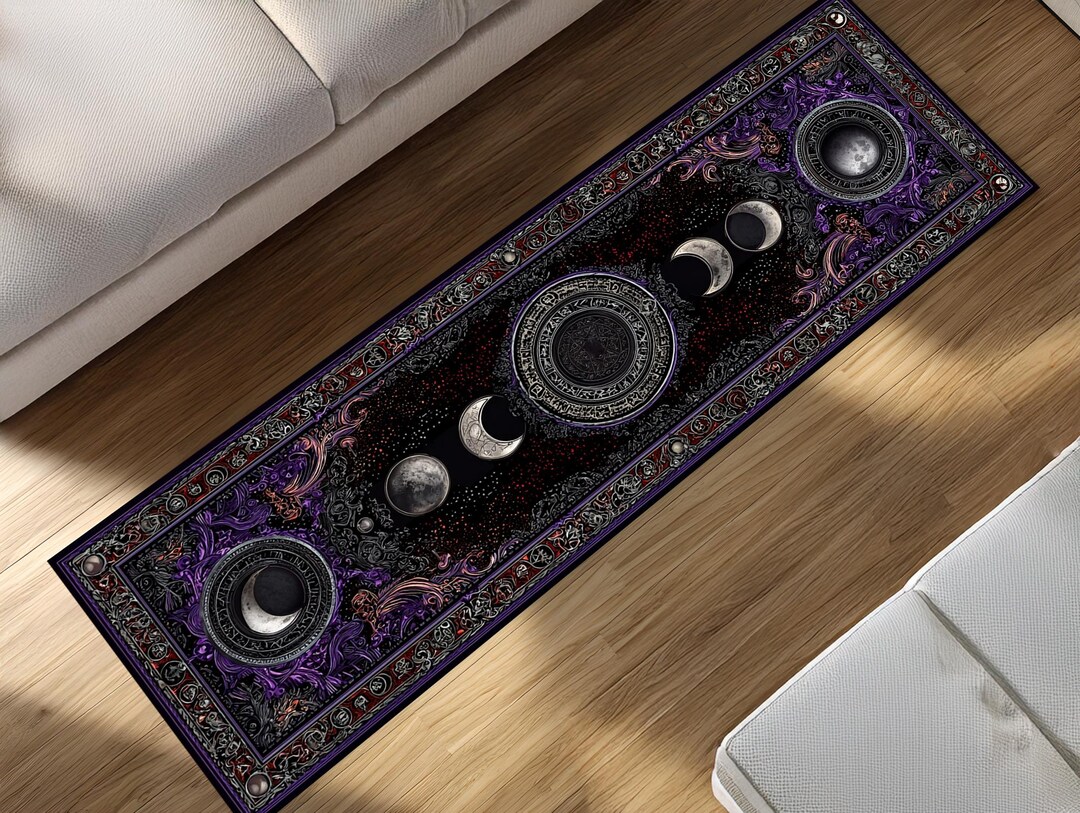 Moon Phase Runner Rug | Celestial Gothic Hallway Rug | Wiccan Witchcore ...