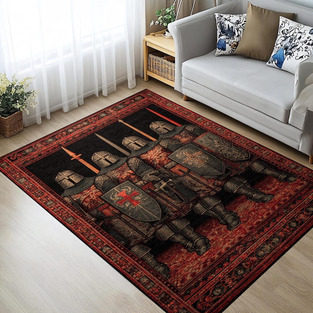 Medieval Knights Rug – Red and Black Carpet Design - Etsy