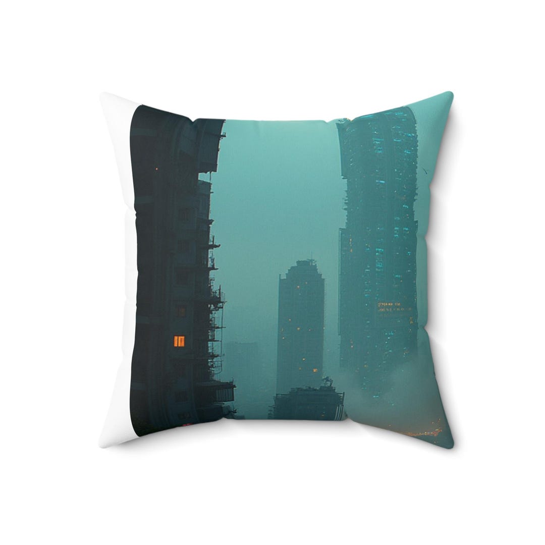 Futuristic Skyline Throw Pillow | Cyberpunk City Lights Home Decor ...