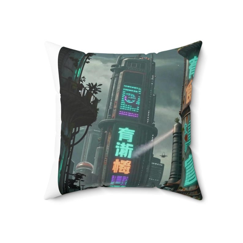 Futuristic Cyberpunk Throw Pillow | Neon City Home Decor | Cozy Sci-fi ...