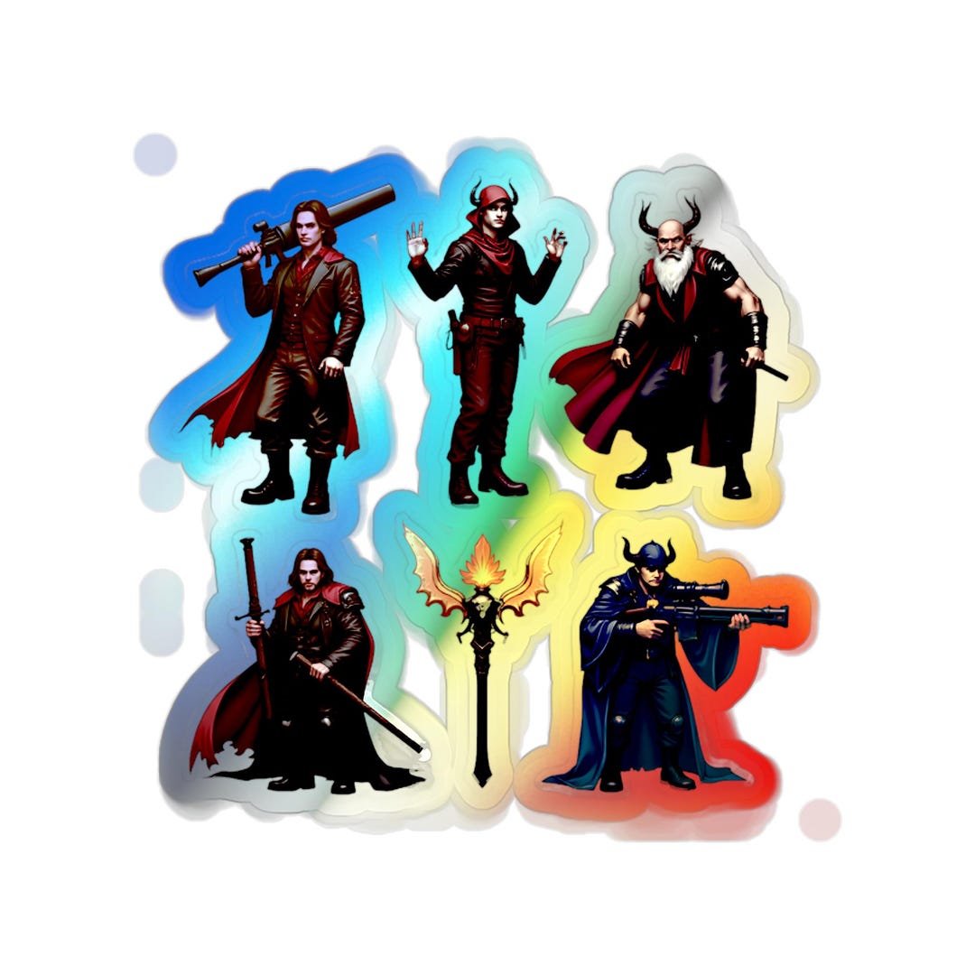 Fantasy Warriors Holographic Sticker, Gaming Laptop Decal, RPG Vinyl ...