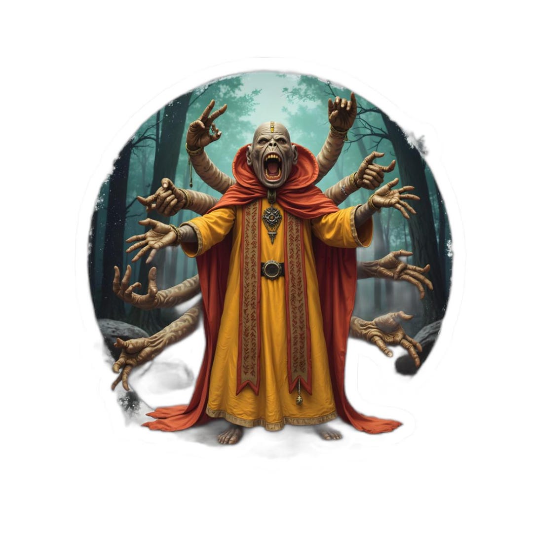 Multi Armed Monk Sticker - Dark Fantasy Spiritual Warrior Art ...
