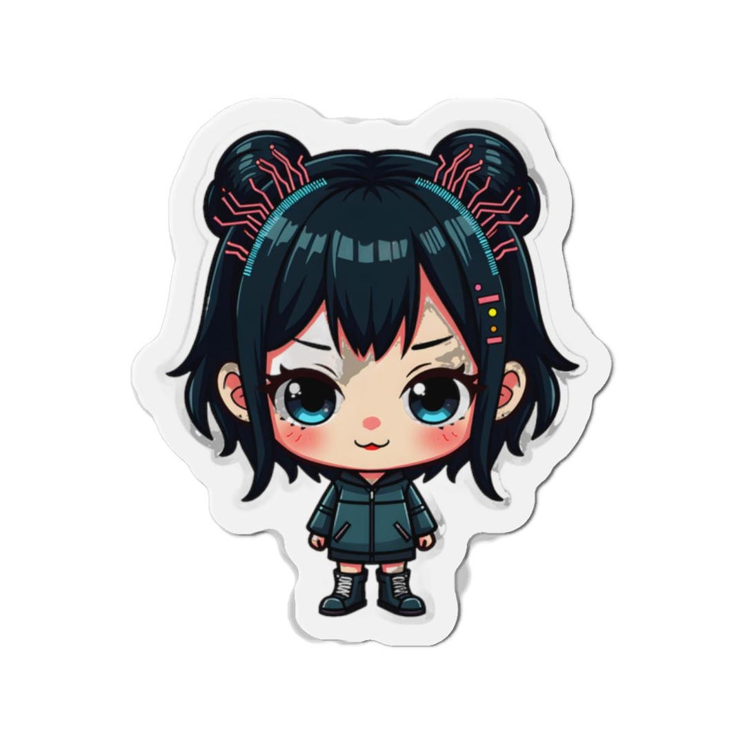 Cyberpunk Girl Fridge Magnet, Chibi Anime Kitchen Magnet, Cute ...