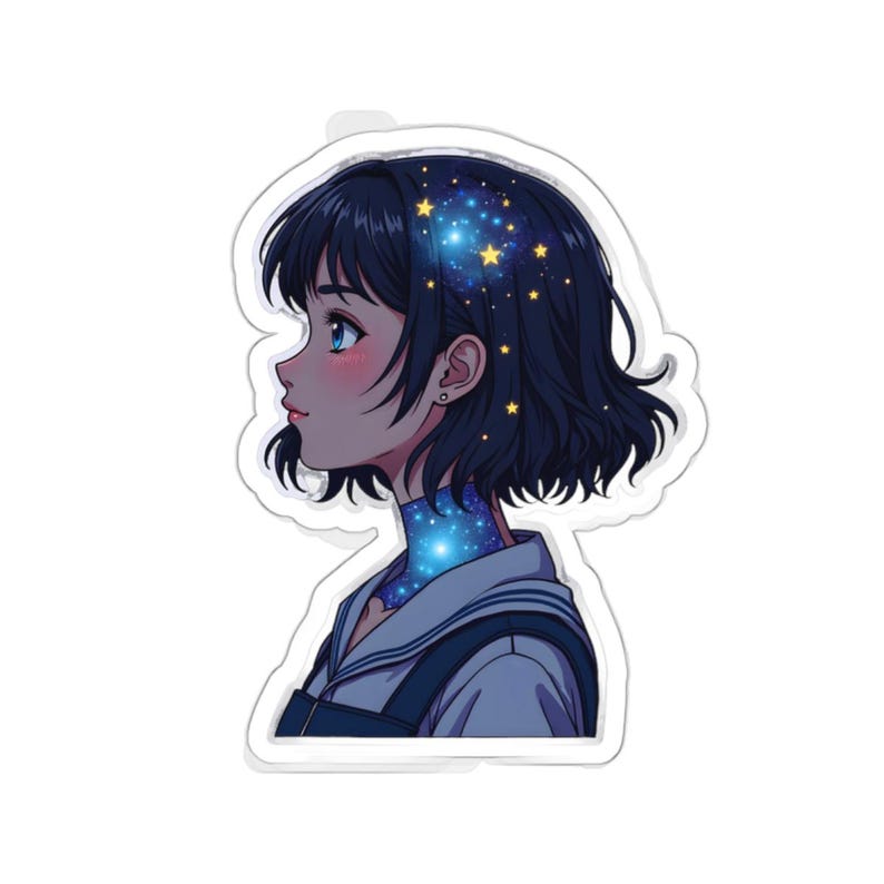 Anime Girl Sticker, Cosmic Galaxy Hair Vinyl Decal, Mystical Space ...