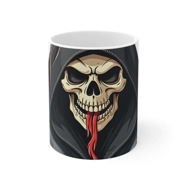 Grim Reaper Mug - Cartoon Skull Coffee Cup - Gothic Halloween Dark ...