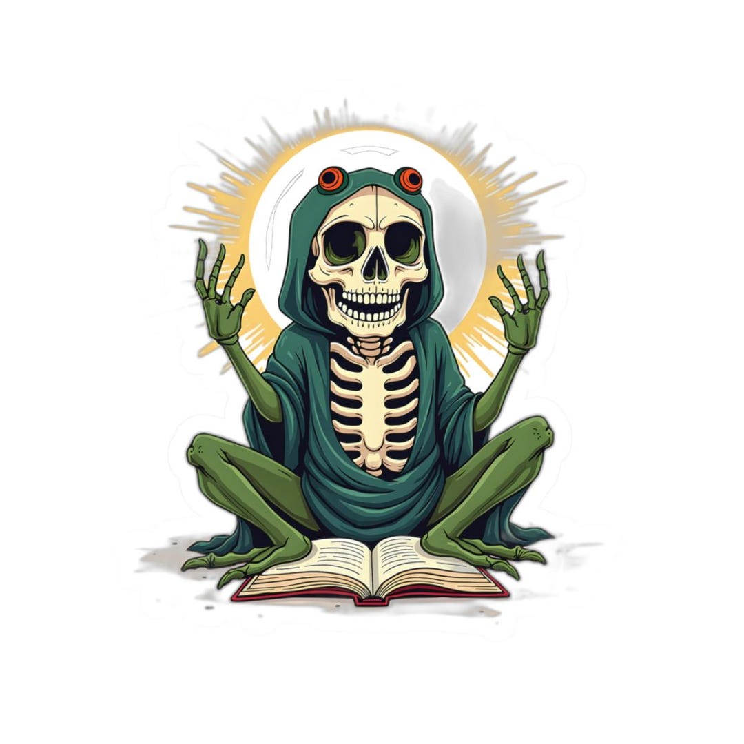 Frog Death Guru Sticker - Zen Skeleton Meditation Art - Gothic Humor ...