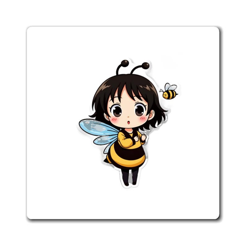 Cute Bee Girl Fridge Magnet, Anime Chibi Kitchen Magnet, Kawaii ...