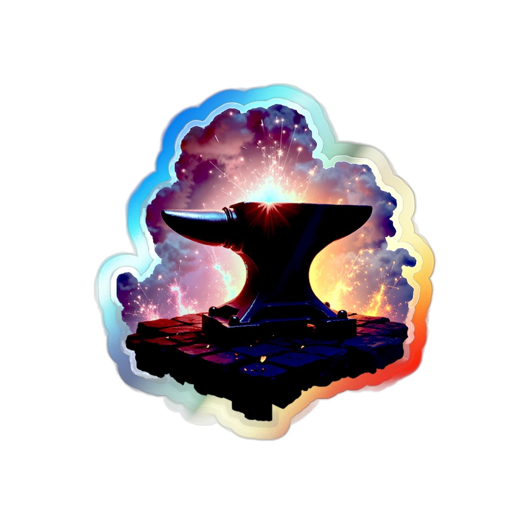 Anvil Holographic Sticker, Fantasy Blacksmith Laptop Decal, Magical ...