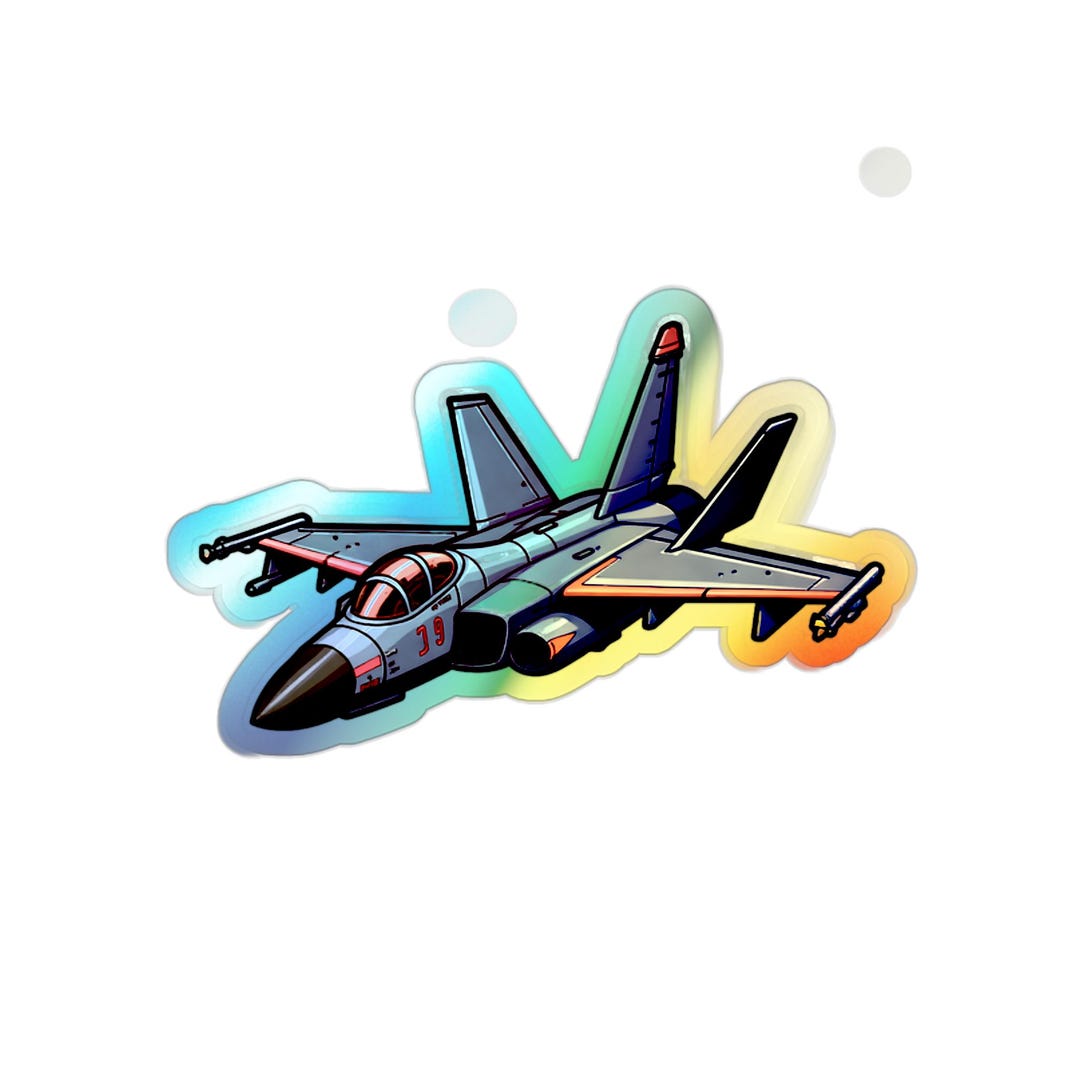 Fighter Jet Sticker, Holographic Laptop Decal, Aviation Vinyl Sticker ...