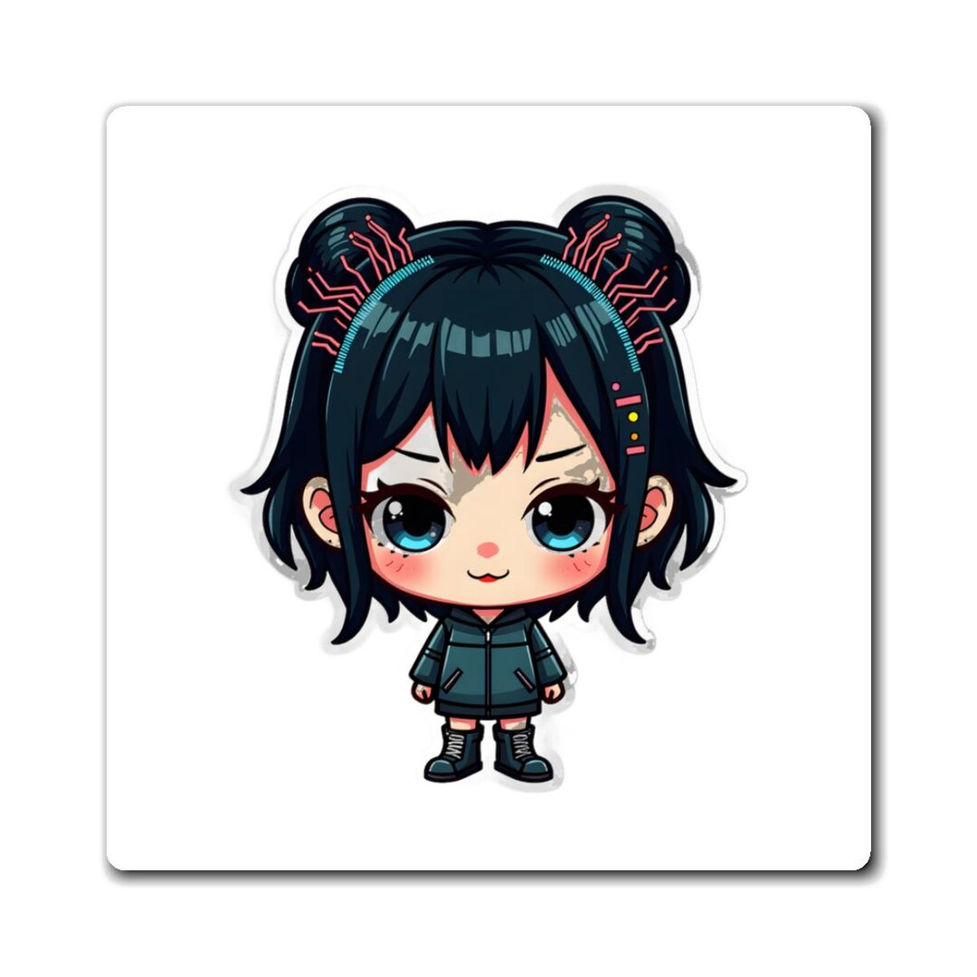 Cyberpunk Girl Fridge Magnet, Chibi Anime Kitchen Magnet, Cute ...