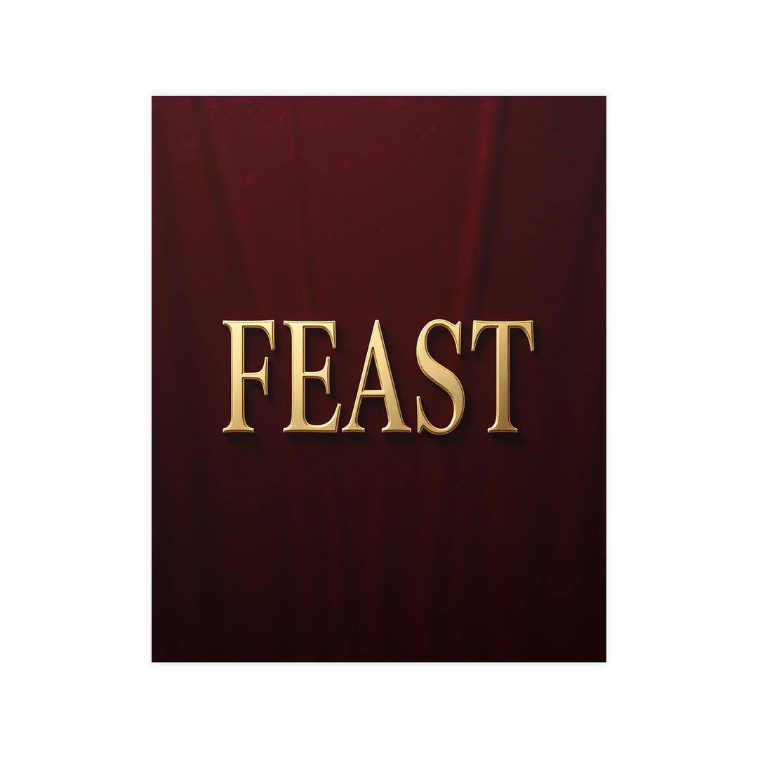 Feast Typography Wall Art, Gold Burgundy Dining Room Decor, Elegant ...