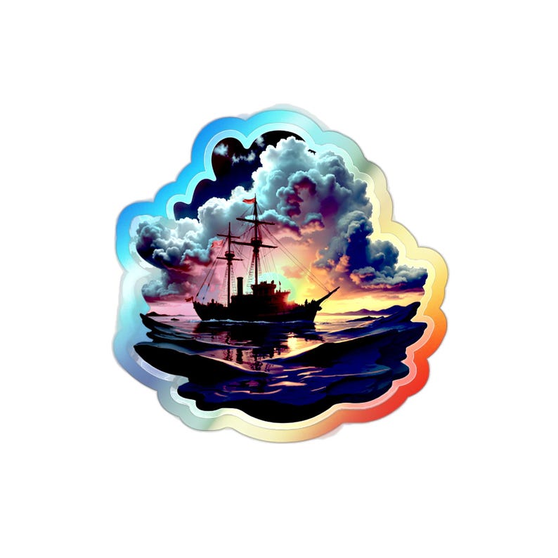 Sailing Ship Holographic Sticker, Nautical Laptop Decal, Adventure ...