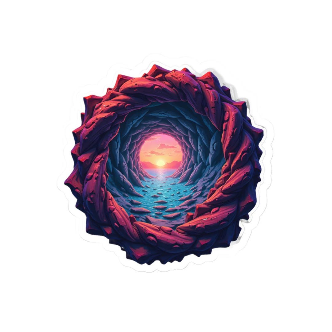 Cave Tunnel Sticker, Mystical Ocean Sunset Vinyl Decal, Spiritual ...