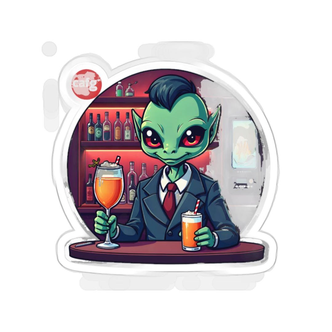 Alien Bartender Sticker, Sci-fi Laptop Decal, Cute Vinyl Sticker ...