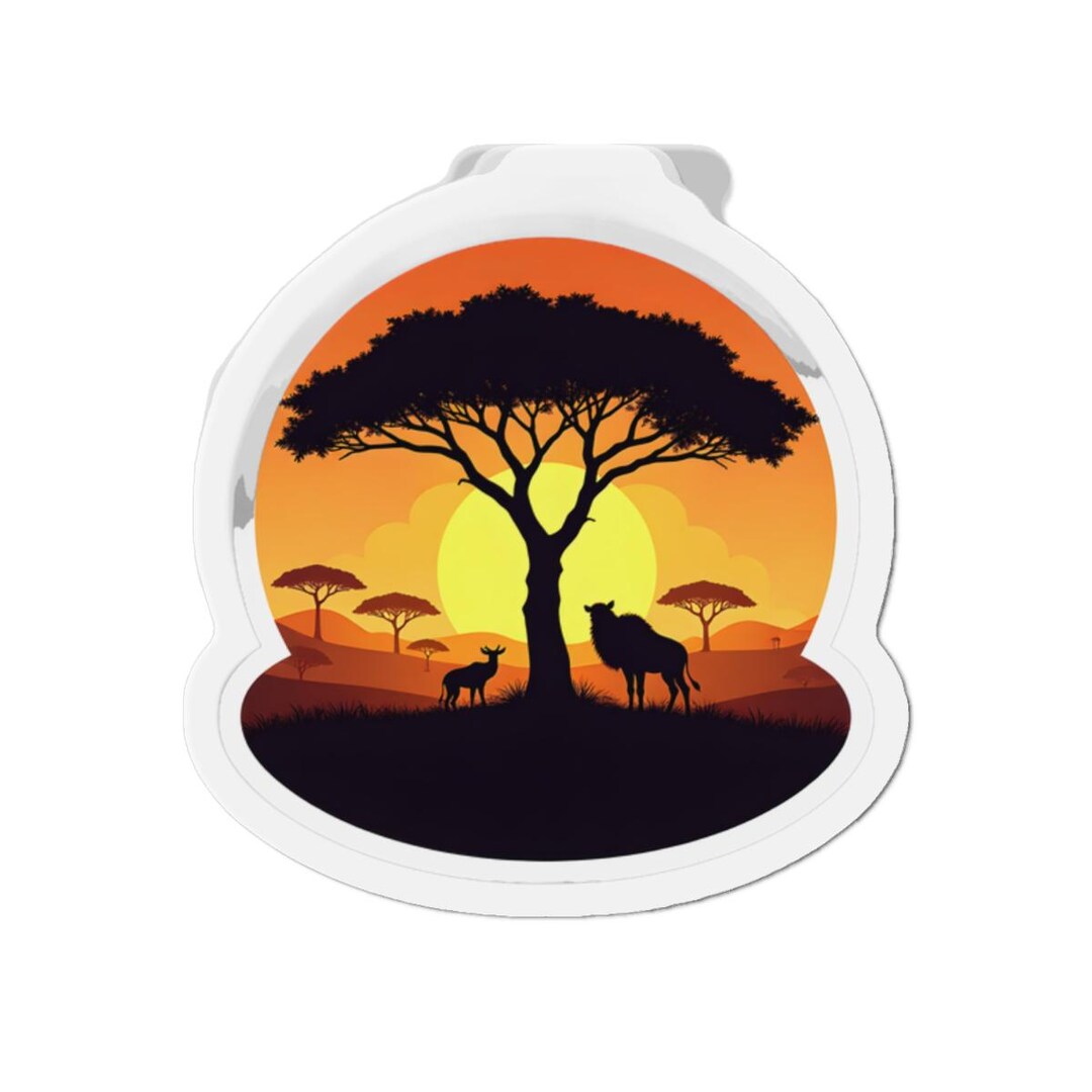 African Sunset Fridge Magnet, Safari Kitchen Magnet, Acacia Tree ...